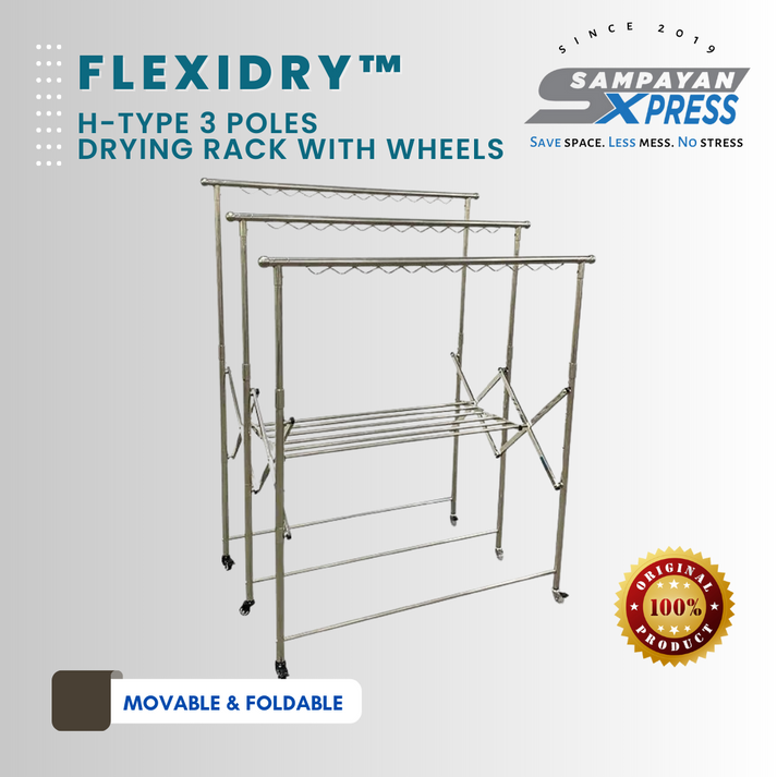 Sampayan Xpress® FlexiDry™ H-Type 3 Poles Stainless Steel Movable Dryi